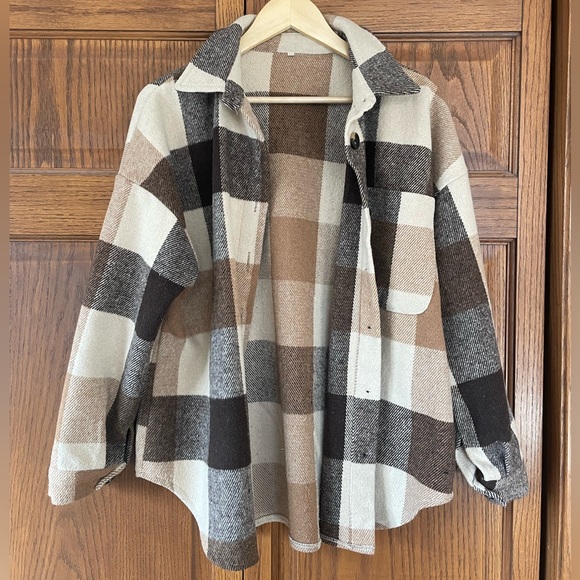 Tops | Tan Brown Flannel Shacket | Poshmark